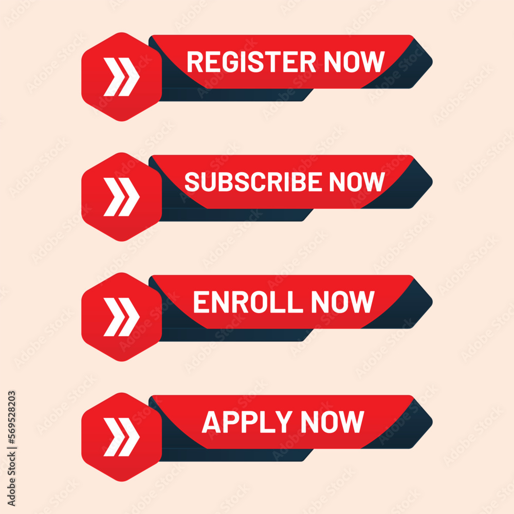 register subscribe apply and enroll now button set Stock Vector | Adobe ...