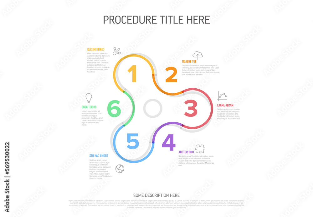 Minimalistic thick line six steps elements in spinner shape template ...
