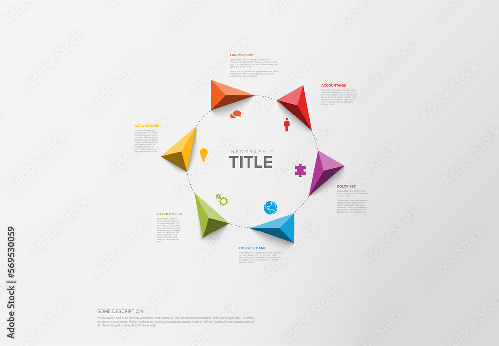 Six elements infographic cycle with icons in triangle arrows Stock ...