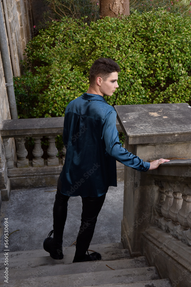 portrait of handsome brunette male model wearing fantasy medieval ...