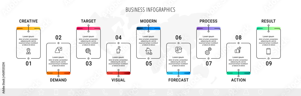 Modern vector infographics with nine rectangles. Business template with ...