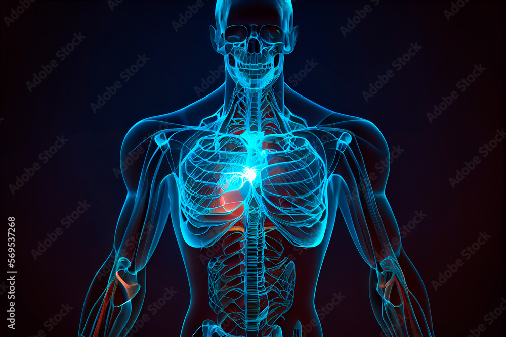 Healthcare 3D human body hologram with dark background. Created with ...