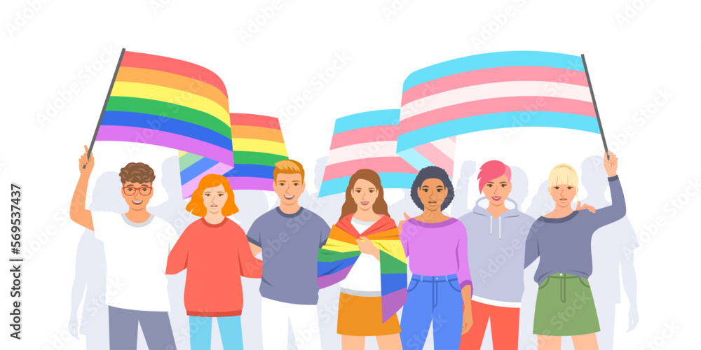 LGBT pride month. Gay parade. Group of lesbian, gay, bisexual and ...