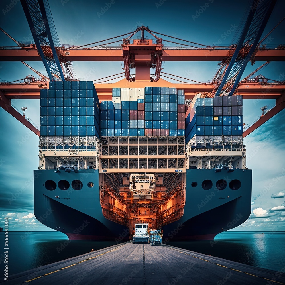 Container cargo freight ship terminal, cargo ship terminal business ...