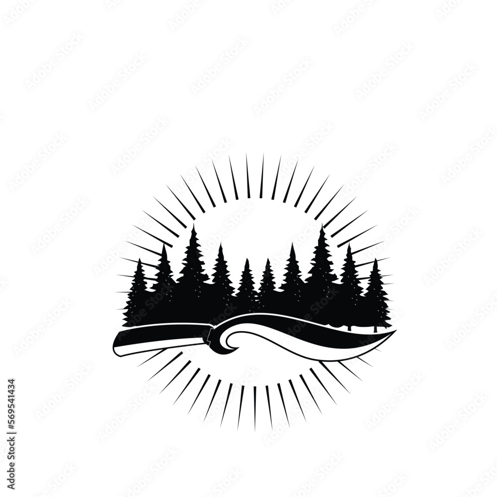 Knife and tree logo design landscape Stock Vector | Adobe Stock