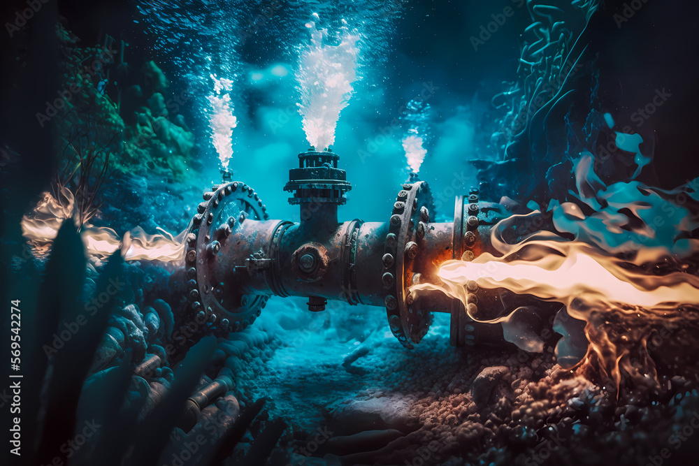 Metal pipes at bottom of sea burning after bang explosion, sabotage ...