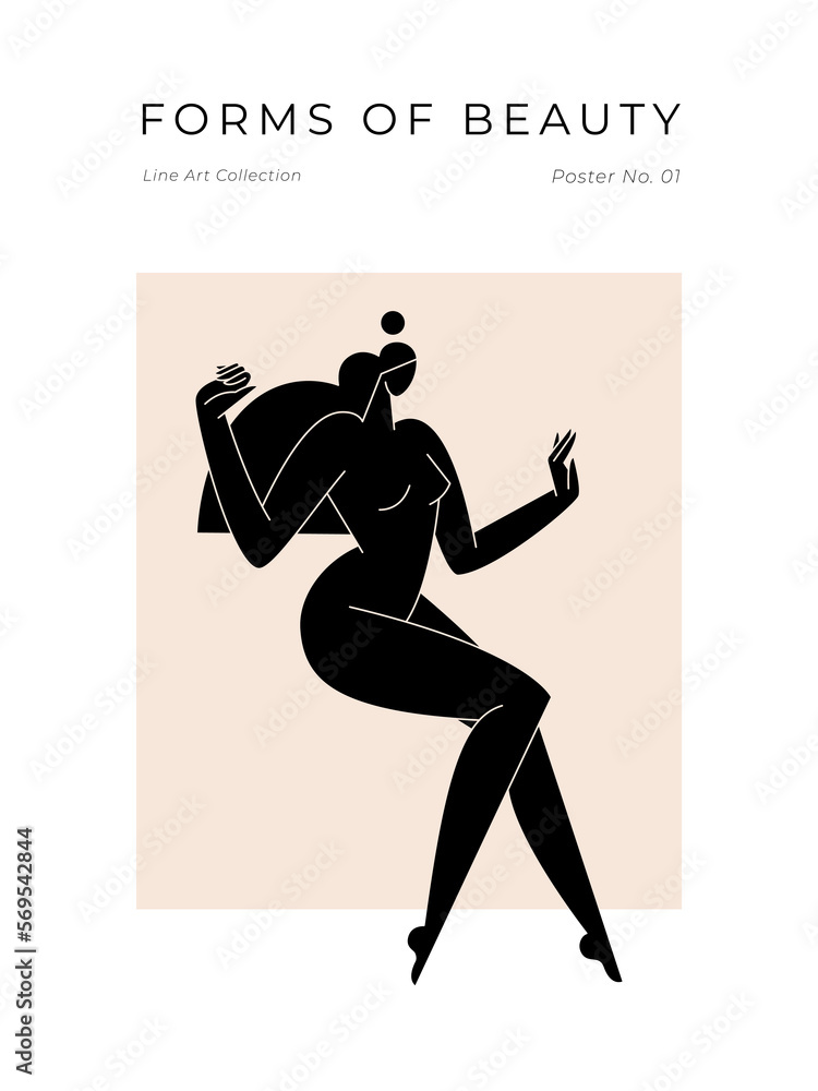 Contemporary abstract poster. Nude female body, woman silhouette ...