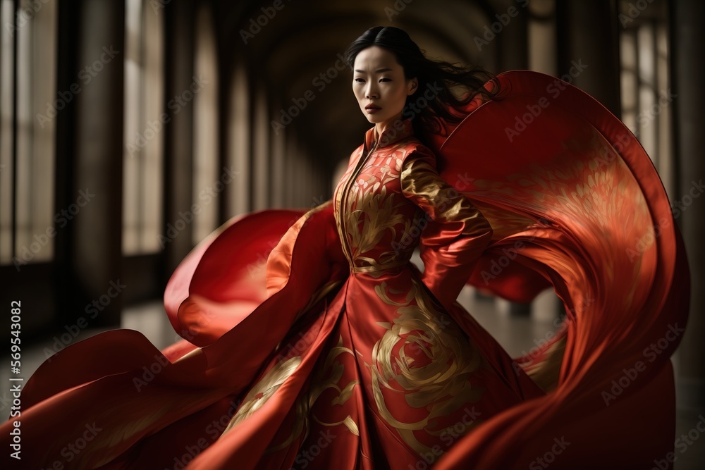 Photo & Art Print a beautiful women wearing traditional chinese red ...