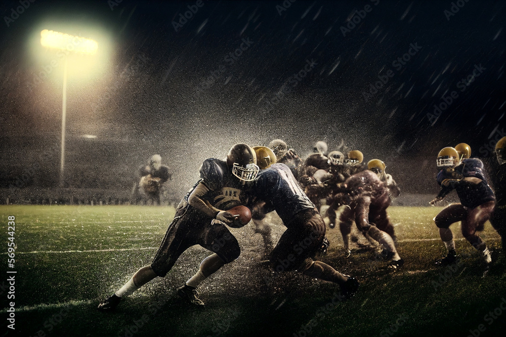 Battle in the Rain - A dramatic view of an American Football field ...