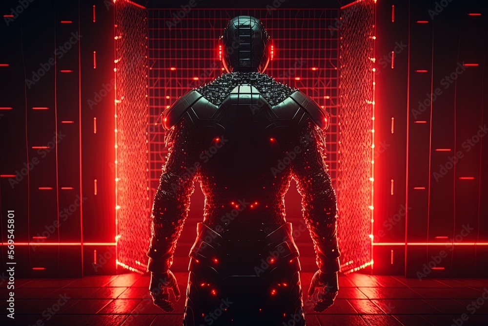 The menace of the AI. A human like android AI in a challenging pose ...