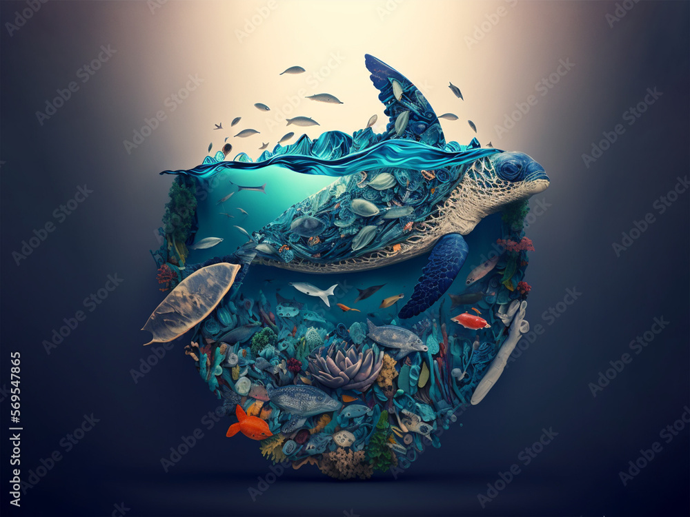 AI generated: plastic pollution in ocean, environmental problem concept ...