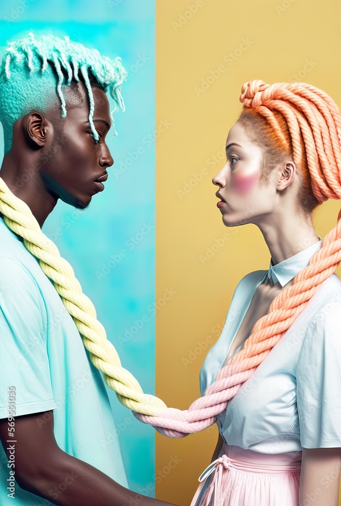 A young couple in love, two beautiful people who are connected by a ...