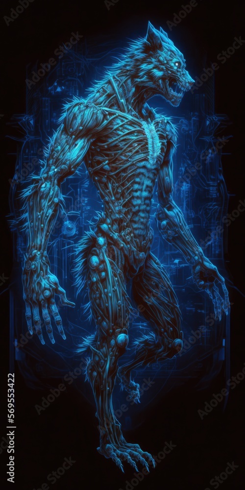 Blueprint of the biomechanical werewolf with visible internal details ...
