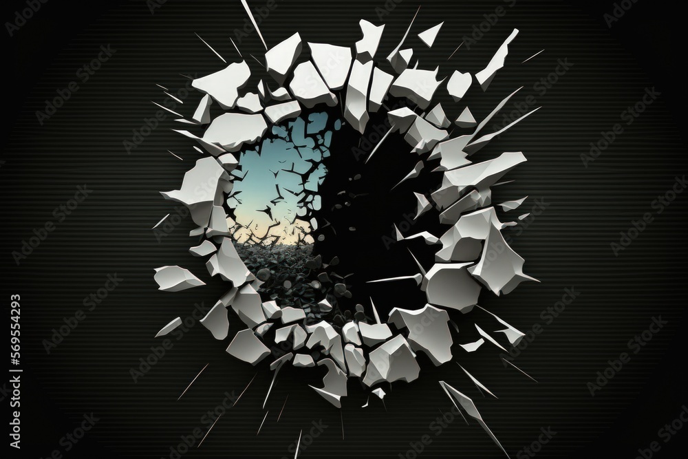 Broken fractures texture over an abstract black background with glass ...