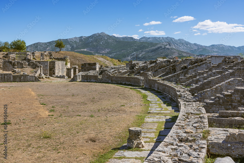 The long side of the amphitheater of Solana in the Roman ruins just ...