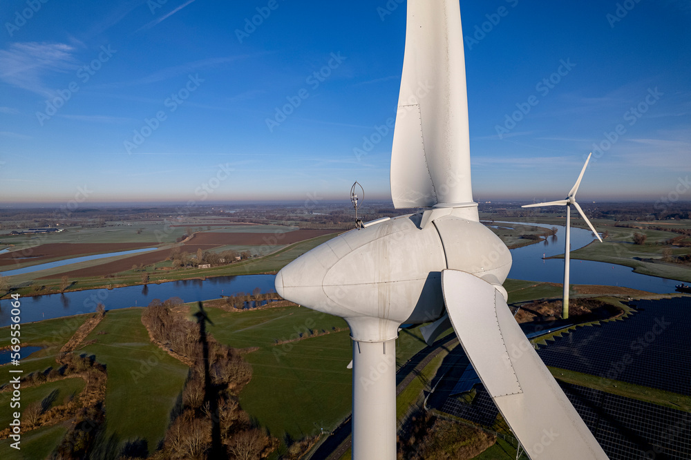 Closeup of wind turbine in The Netherlands part of Dutch sustainability ...