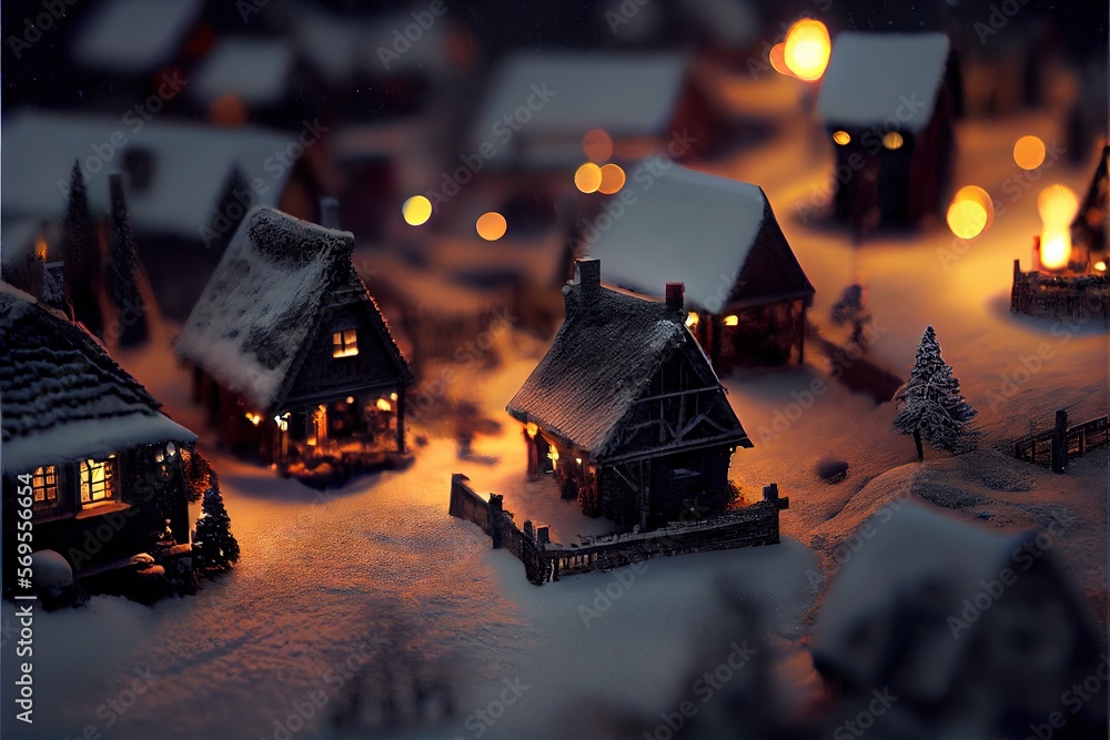 Skyrim village tilt shift dramatic mist snowy frozen . AI generated art ...