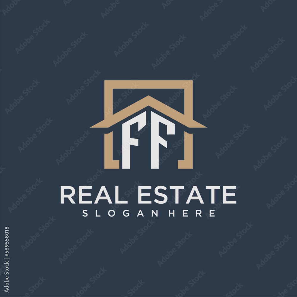 FF initial monogram logo for real estate with square roof design vector ...