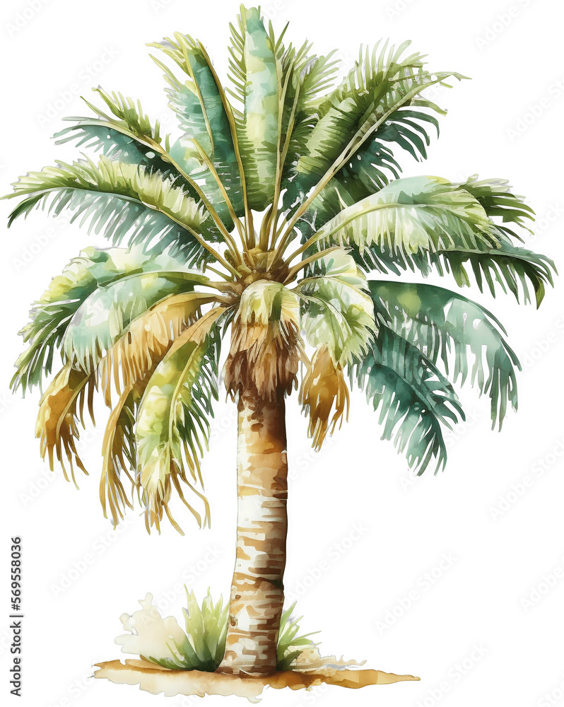 AI-generated watercolor image of a palm tree on a transparent ...