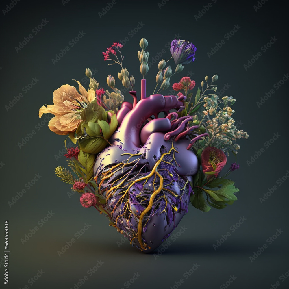 Cœur humain avec des fleurs, concept d'amour et d'émotion, personne au ...