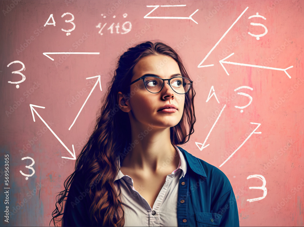 Candid stylized portrait of a young beautiful pensive woman pondering a ...