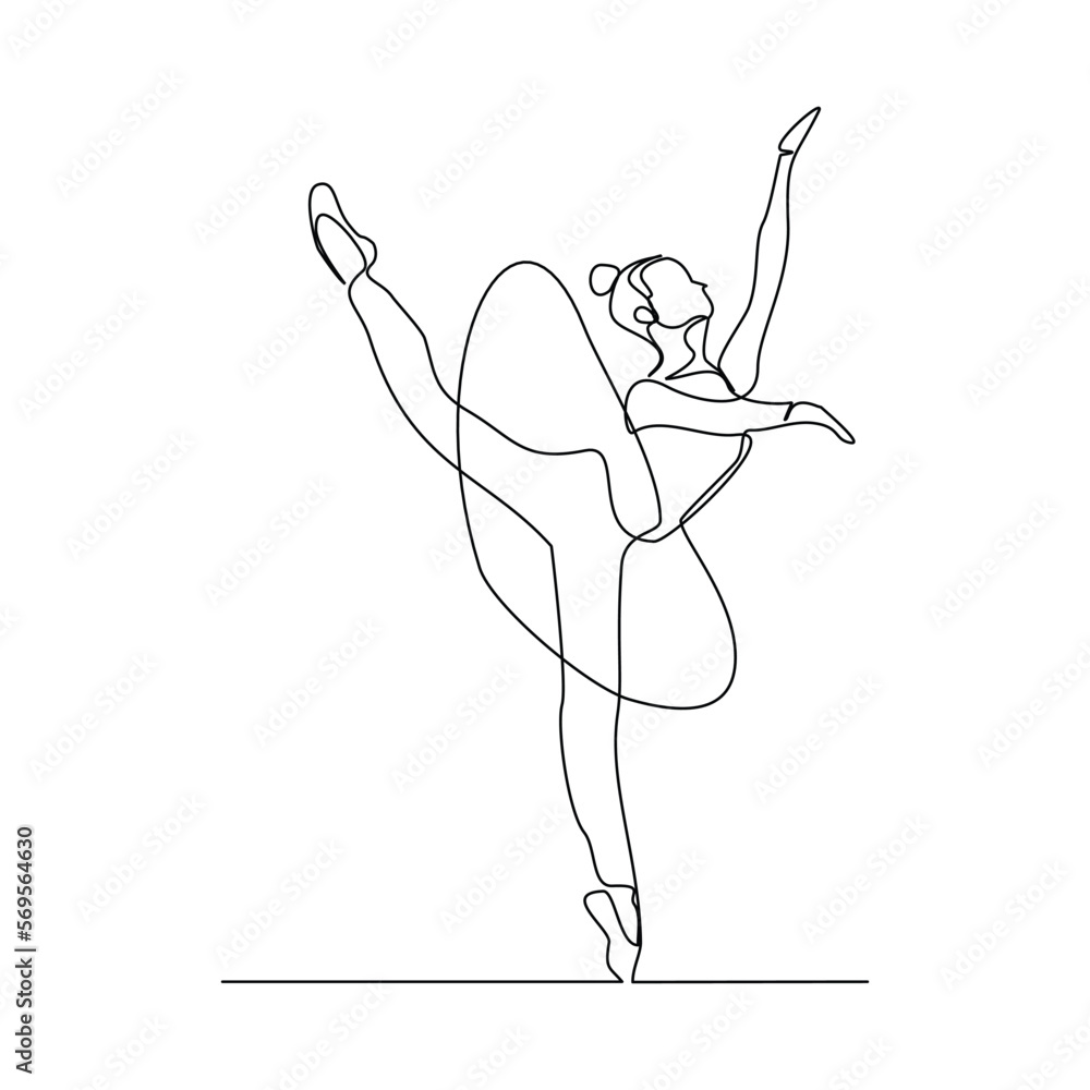 Continuous single one line drawing art of beautiful woman ballerina ...