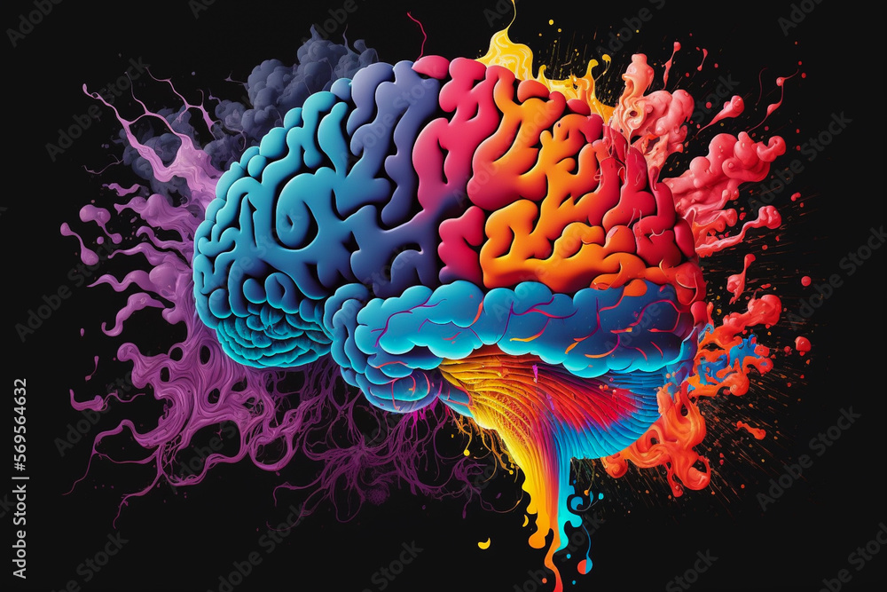 Colorful human brain, self care and mental health concept, positive ...