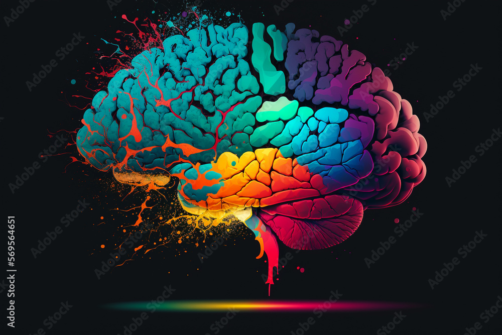 Colorful human brain, self care and mental health concept, positive ...