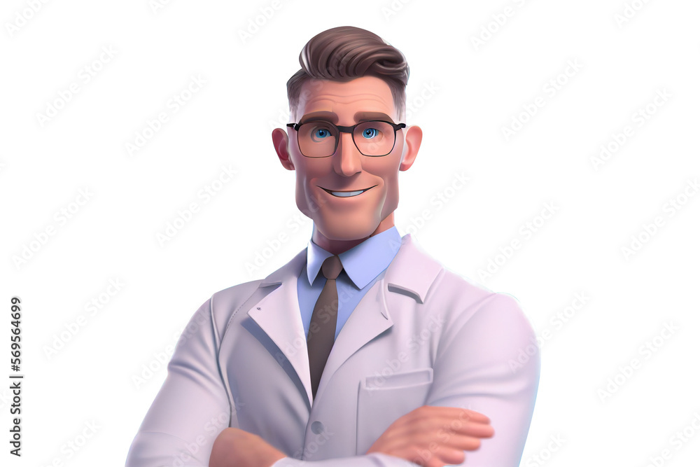 3d cartoon character cute smiling doctor man physician in white coat ...