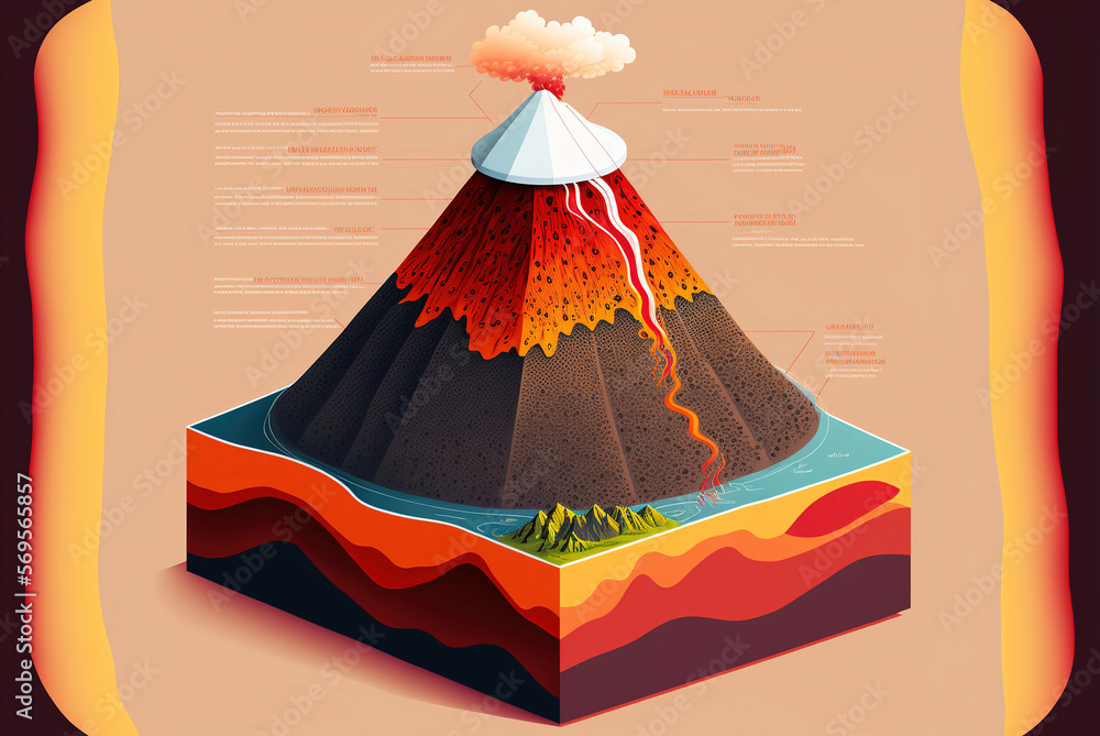 Educational infographic of the structure of a volcano. Ai gnerated ...