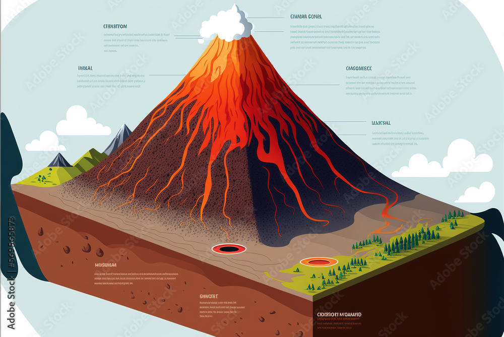Educational infographic of the structure of a volcano. Ai gnerated ...
