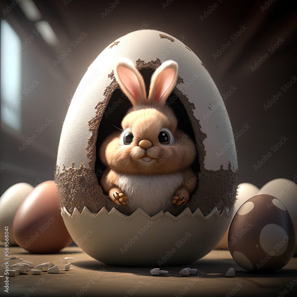cute bunny inside the easter egg Stock Illustration | Adobe Stock