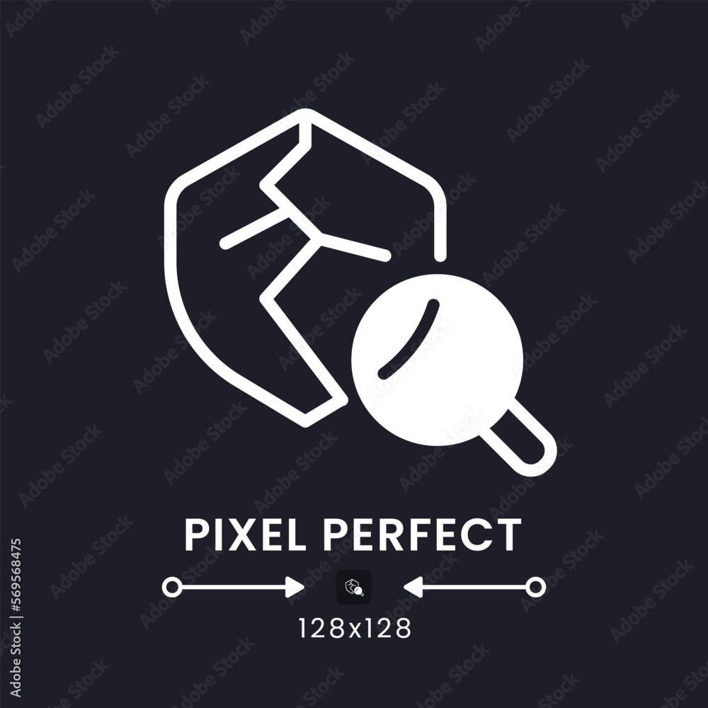 Vulnerability scanning white solid desktop icon. Cyber security threat ...