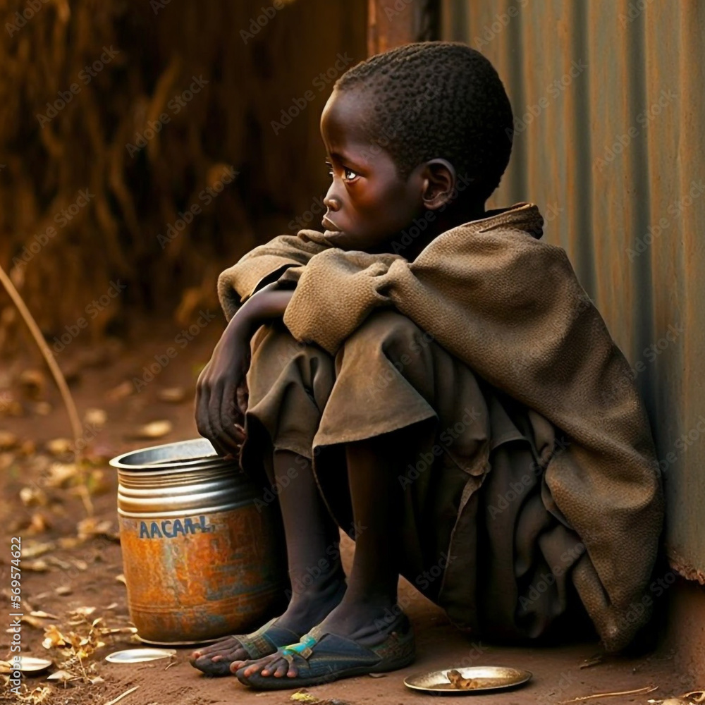 Child starvation and malnutrition in Africa Illustration, Poor African ...