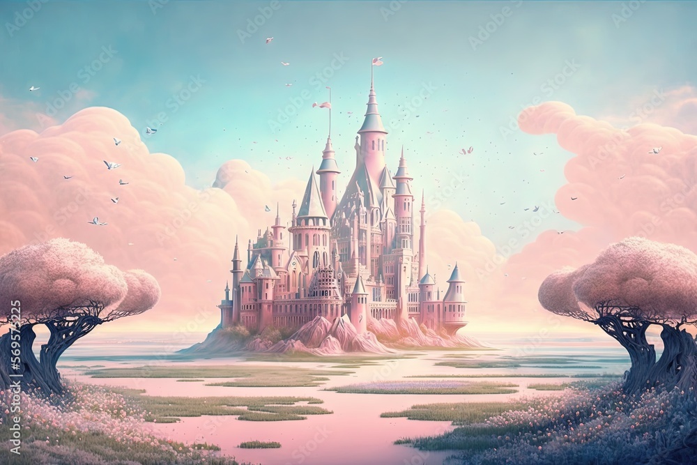 Dreamlike Castle in Pastel Colors - A Magical Medieval Kingdom ...