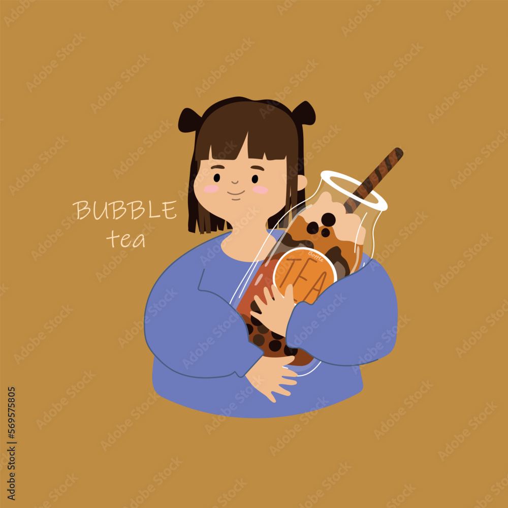 A girl with a drink, boba tea. Advertising for restaurants, cafes ...