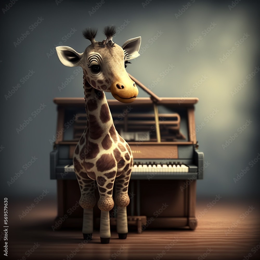 cute little giraffe playing the piano instrumental school lesson ...
