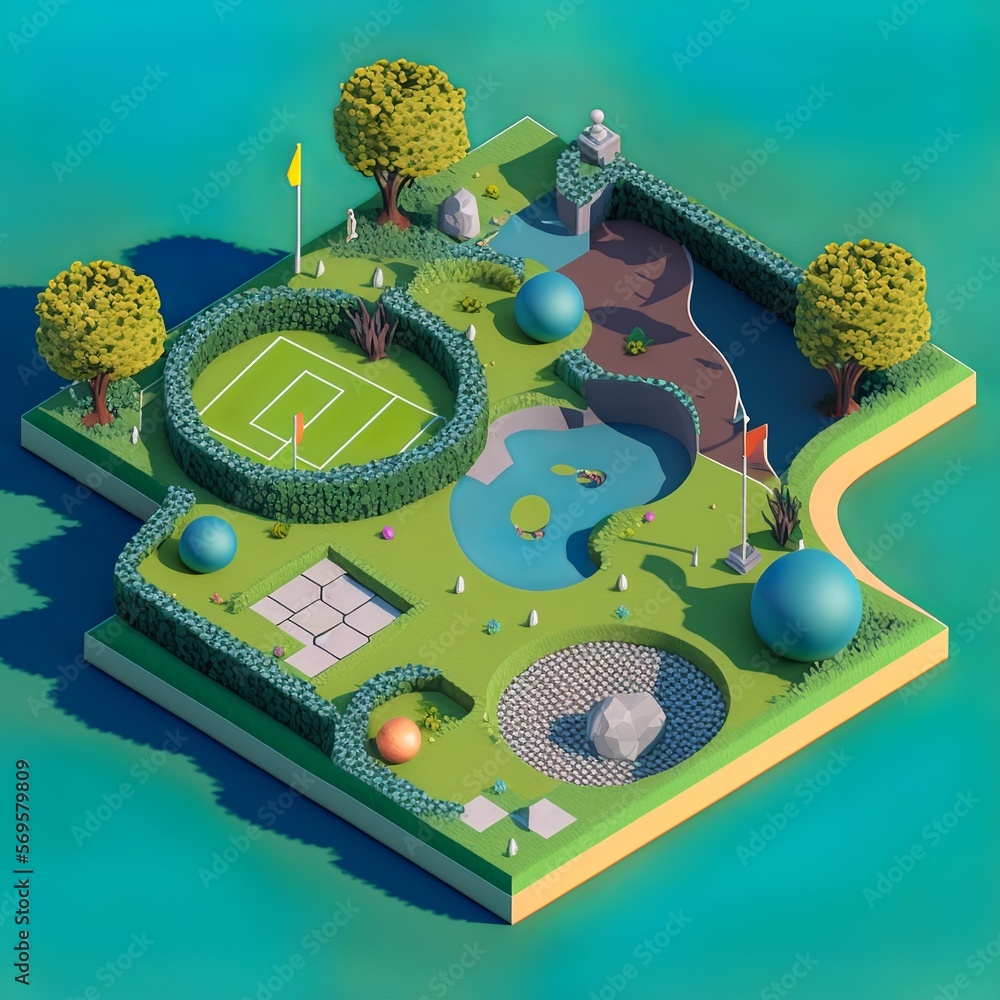 mini golf course , top view sport hobby dexterity racket model green ...