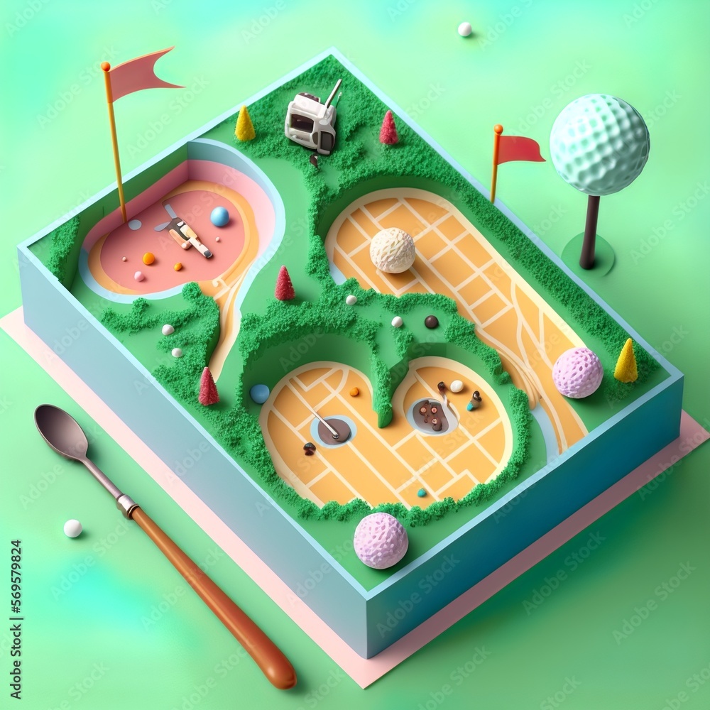 mini golf course made of cake, top view sweet dessert creativ work ...
