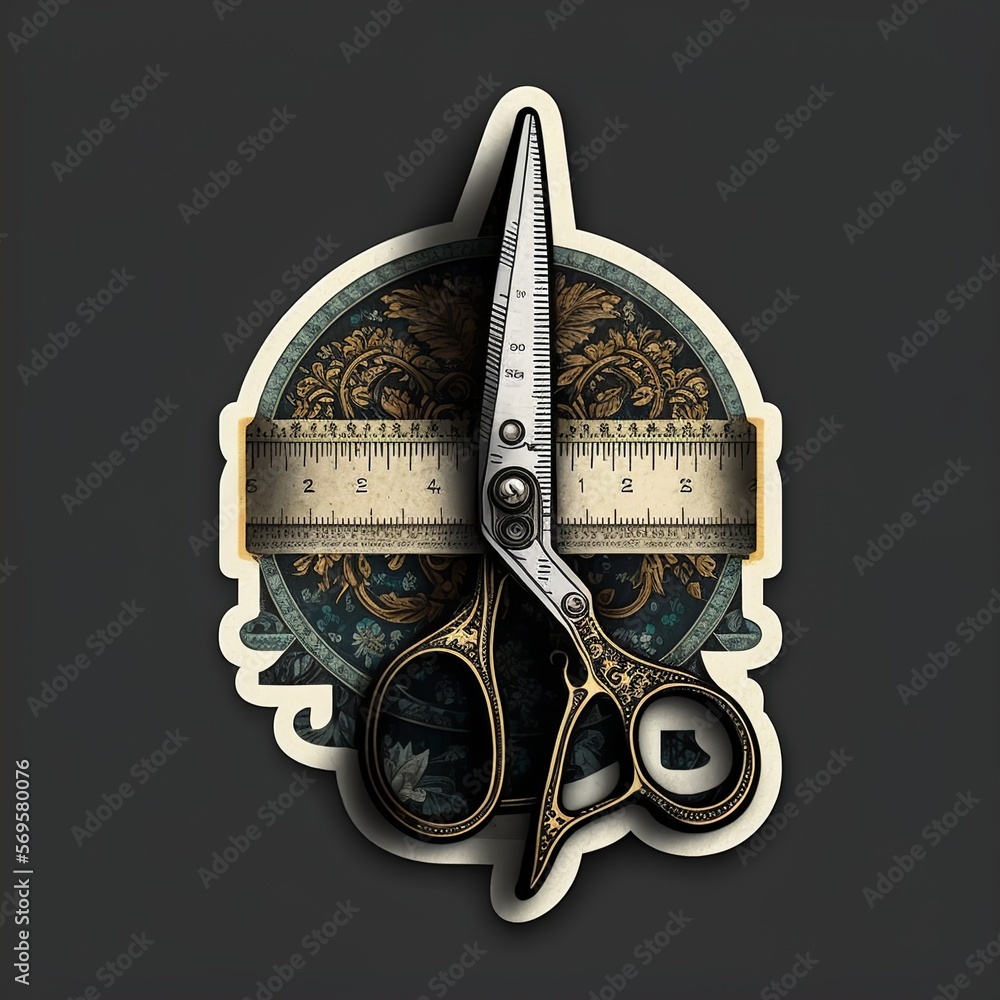 scissors, ruler sticker hair hairdresser salon cut school booklet ...