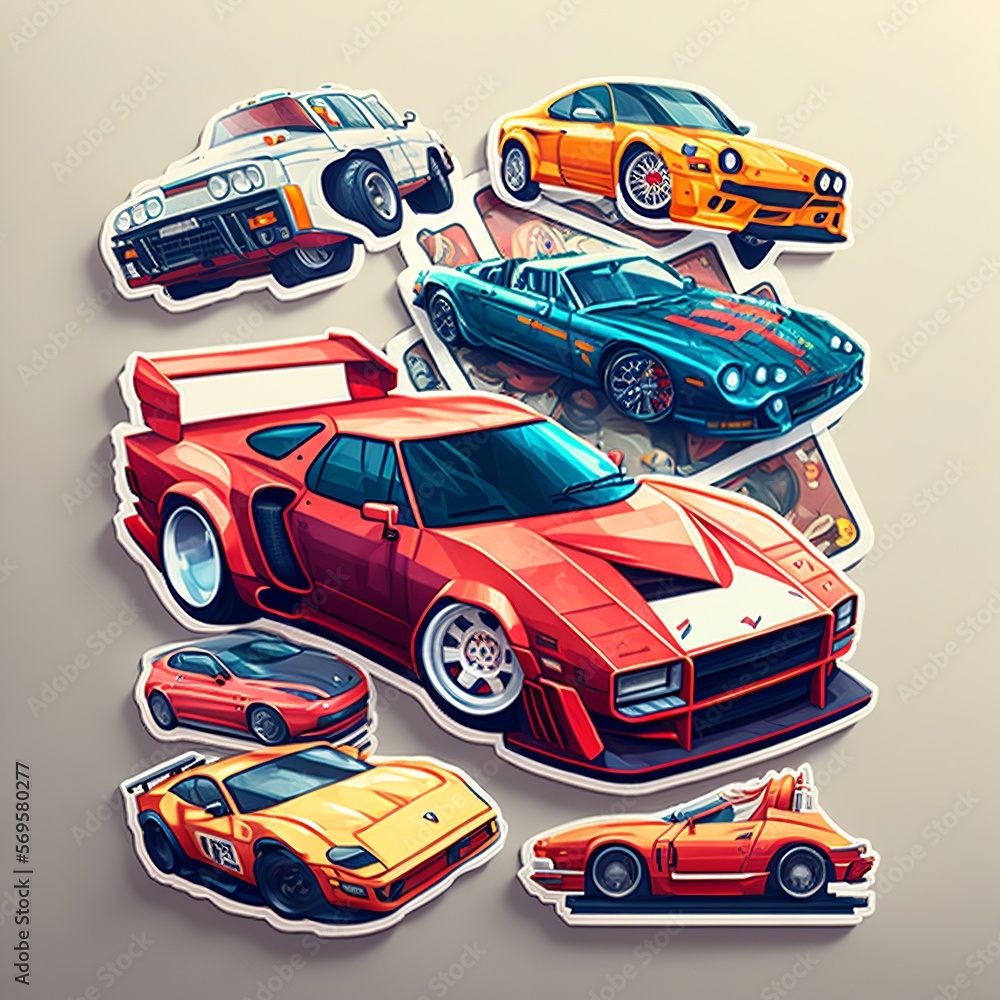 sticker collection, cars speed race wheels cartoon glue black childhood ...