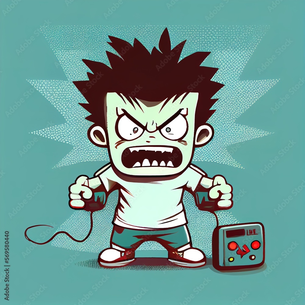 Generative AI image of full body angry cartoon male gamer with ...