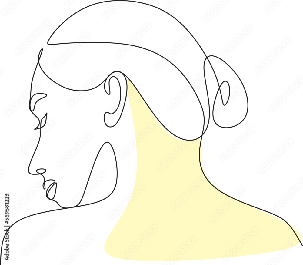 Woman head vector lineart illustration. One Line style drawing. Woman ...
