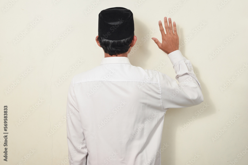 portrait of asian man turning over. asian man standing back view ...