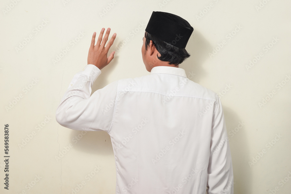 portrait of asian man turning over. asian man standing back view ...