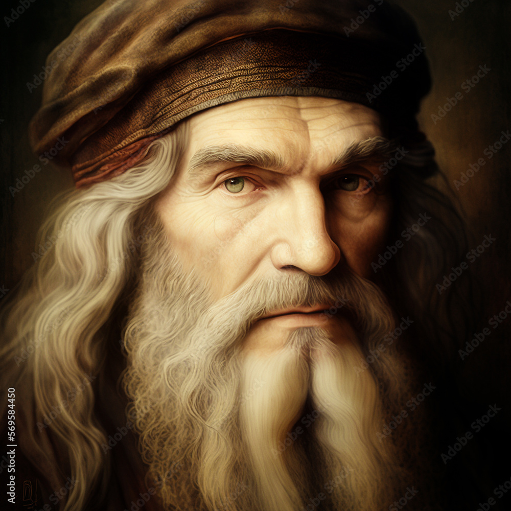 Leonardo da Vinci close up portrait as made by a Renaissance painter ...