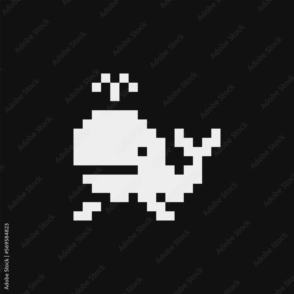Whale pixel art icon grampus isolated vector illustration. Game assets ...