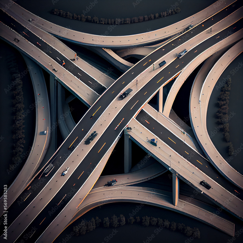 Crossing roads aerial view. Highway road. Expressway top view. Highway ...