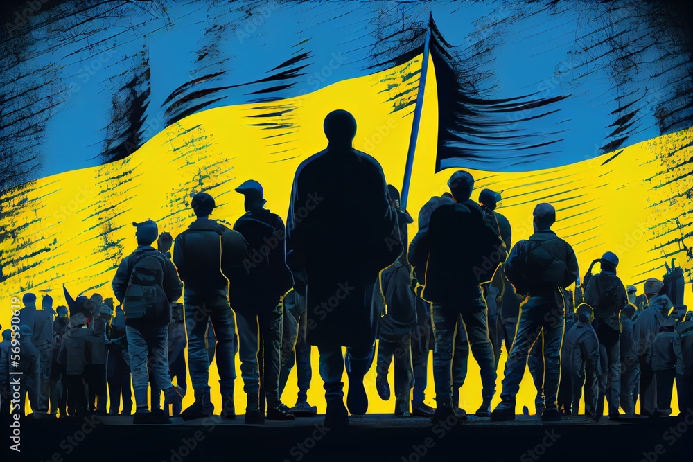 Ukrainian Banner Background, with People gathering to form the Flag of ...