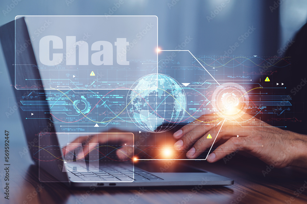 ChatGPT concept, People using computer Side view typing on laptop ...